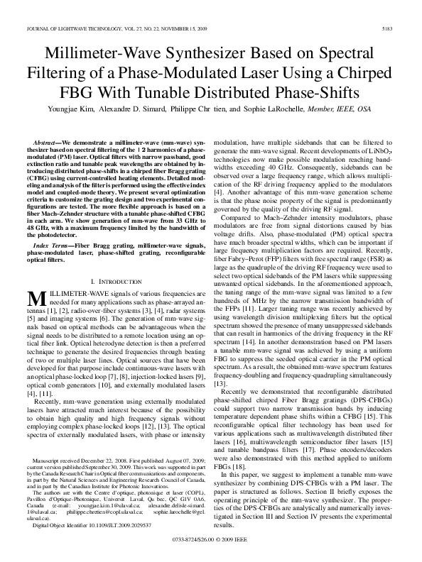 (PDF) Millimeter-Wave Synthesizer Based on Spectral Filtering of a ...