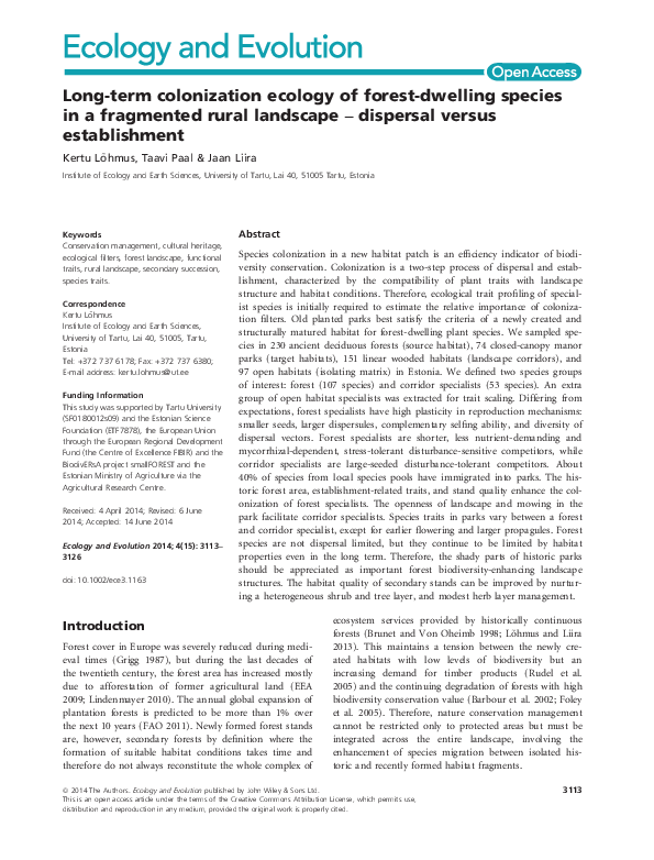 (PDF) Long-term colonization ecology of forest-dwelling species in a ...
