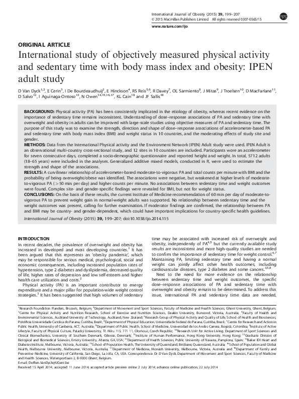 (PDF) International study of objectively measured physical activity and sedentary time with body ...