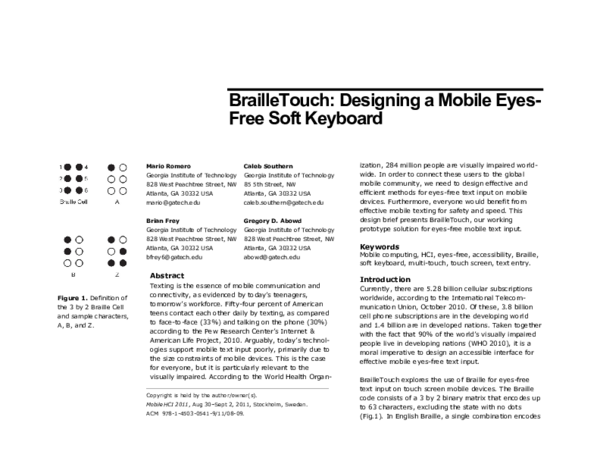 (PDF) BrailleTouch: Designing a mobile eyes-free soft keyboard