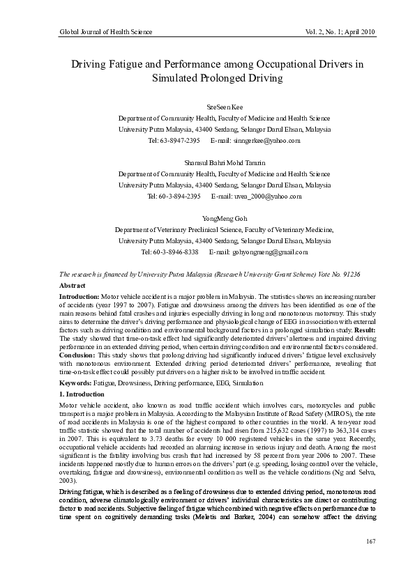 (PDF) Driving Fatigue and Performance among Occupational Drivers in ...