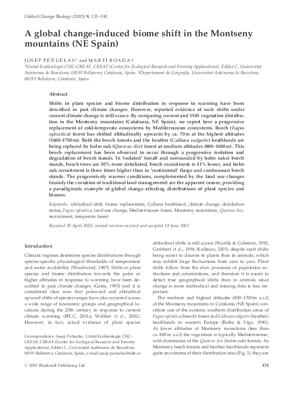 (PDF) A global change-induced biome shift in the Montseny mountains (NE ...