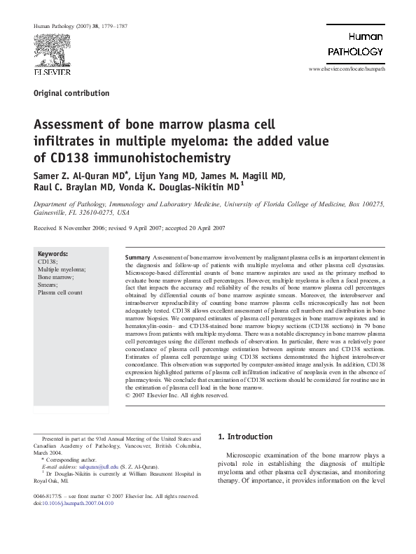 (PDF) Assessment of bone marrow plasma cell infiltrates in multiple ...