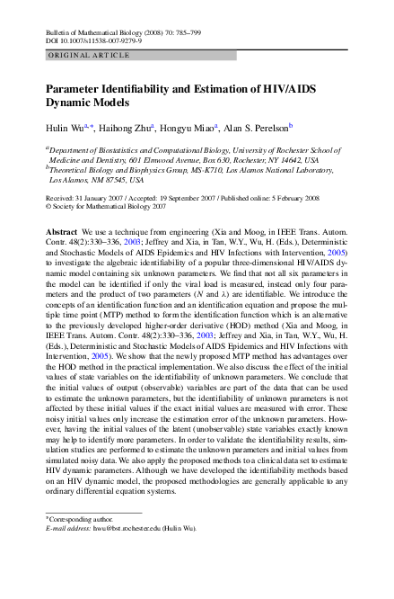 (PDF) Parameter Identifiability and Estimation of HIV/AIDS Dynamic Models