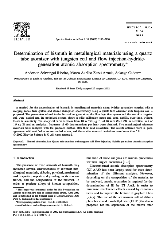 (PDF) Determination of bismuth in metallurgical materials using a ...