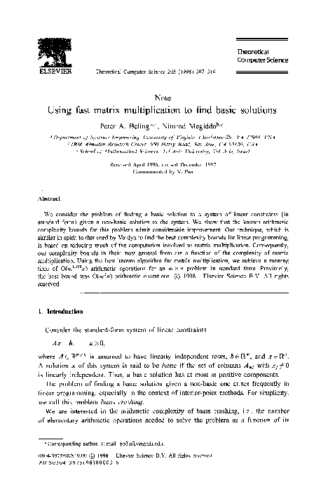 (PDF) Using fast matrix multiplication to find basic solutions