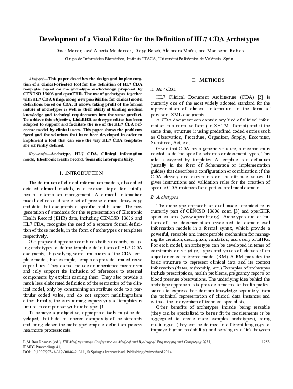 (PDF) Development of a Visual Editor for the Definition of HL7 CDA ...