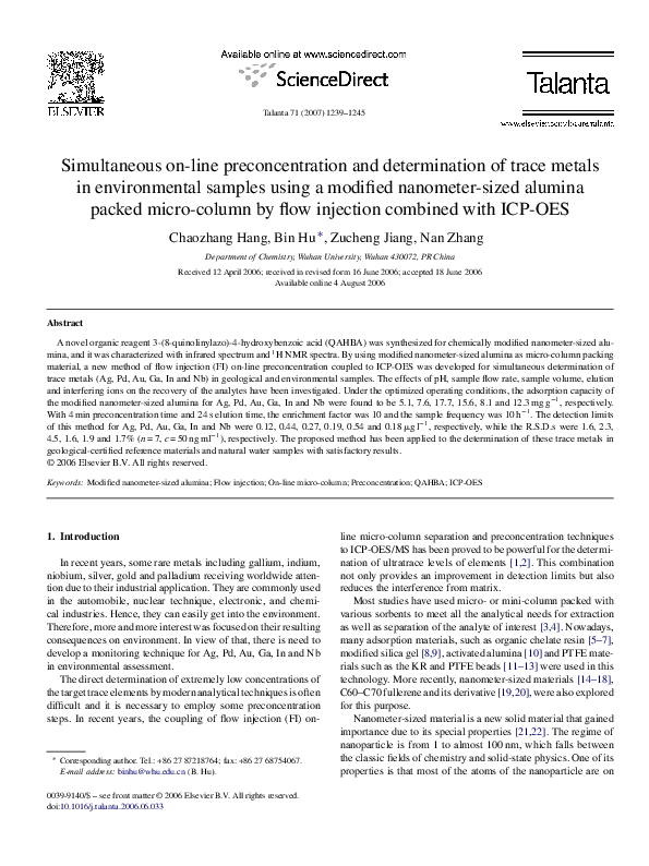 Pdf Simultaneous On Line Preconcentration And Determination Of Trace Metals In Environmental