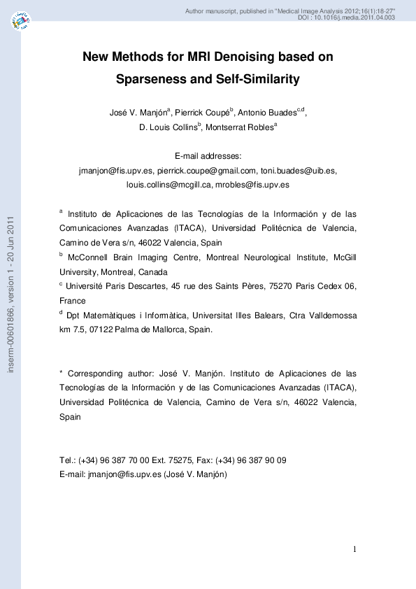 (PDF) MRI denoising based on Sparseness and Self-Similarity