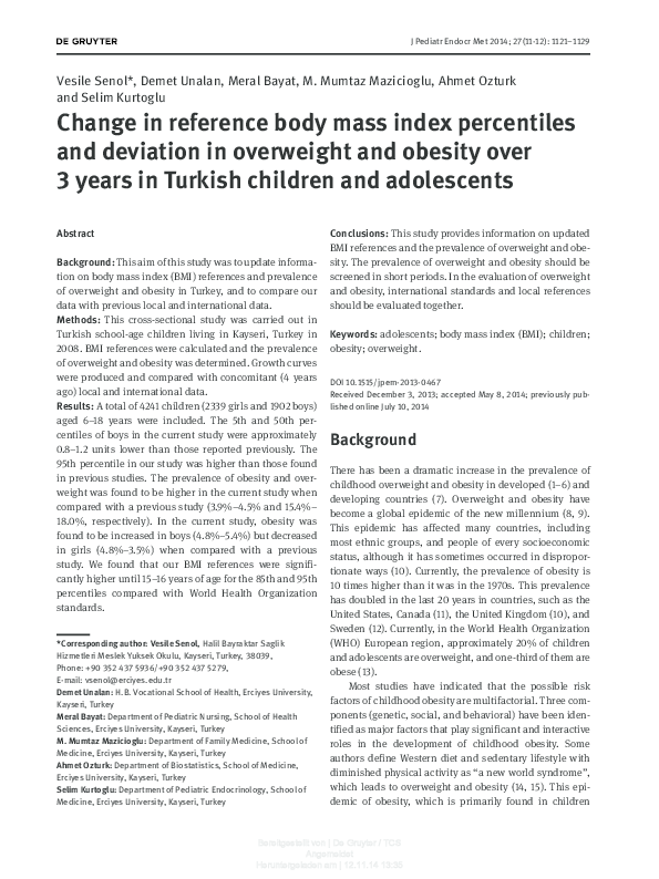 (PDF) Change in reference body mass index percentiles and deviation in ...