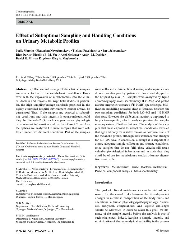 (PDF) Effect of Suboptimal Sampling and Handling Conditions on Urinary ...