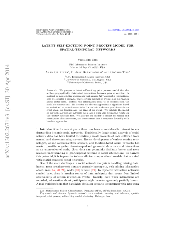 (PDF) Latent self-exciting point process model for spatial-temporal networks