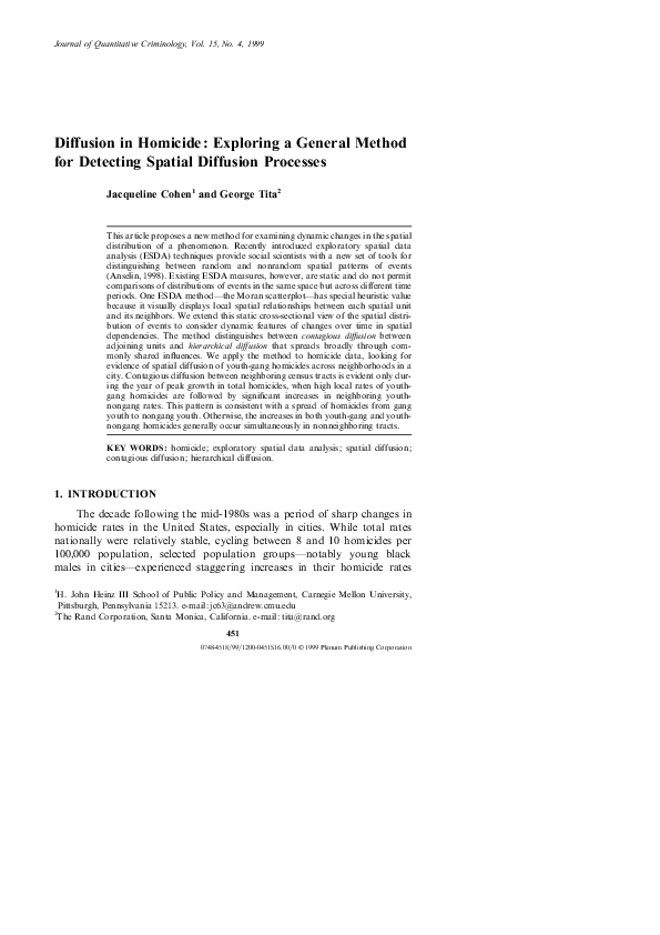 (PDF) Diffusion in Homicide: Exploring a General Method for Detecting Spatial Diffusion Processes