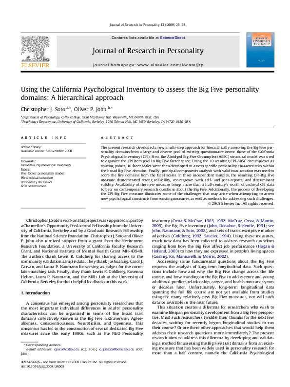(PDF) Using the California Psychological Inventory to assess the Big ...