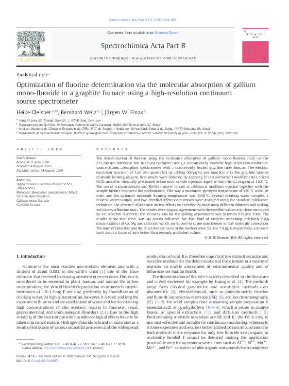 (PDF) Optimization of fluorine determination via the molecular ...