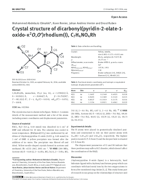 (PDF) Preparation and crystal structure of a carboxylate-bridged linear trinuclear zinc(II ...