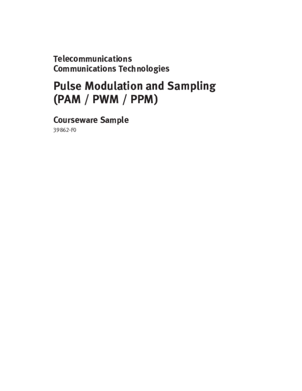(PDF) Telecommunications Communications Technologies Pulse Modulation ...