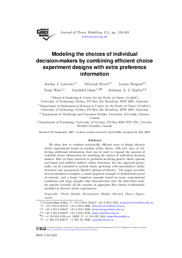 (PDF) Designing choice experiments by optimizing the complexity level ...