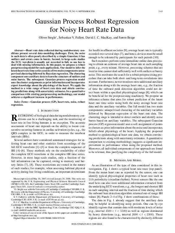 (PDF) Gaussian Process Robust Regression for Noisy Heart Rate Data