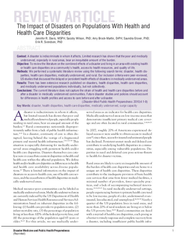 (PDF) The Impact of Disasters on Populations With Health and Health ...
