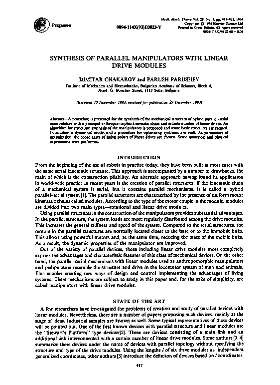 (PDF) Synthesis of parallel manipulators with linear drive modules