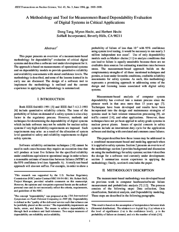(PDF) A methodology and tool for measurement-based dependability evaluation of digital systems ...