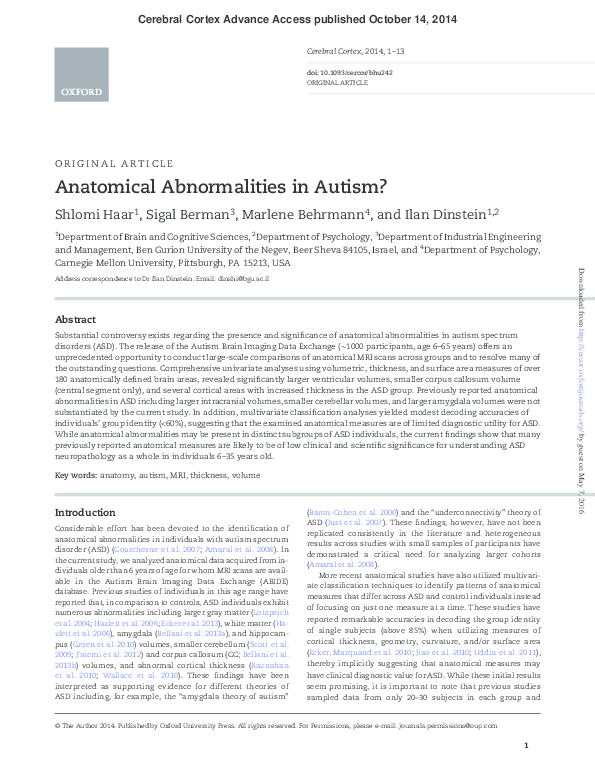 (PDF) Anatomical Abnormalities in Autism?