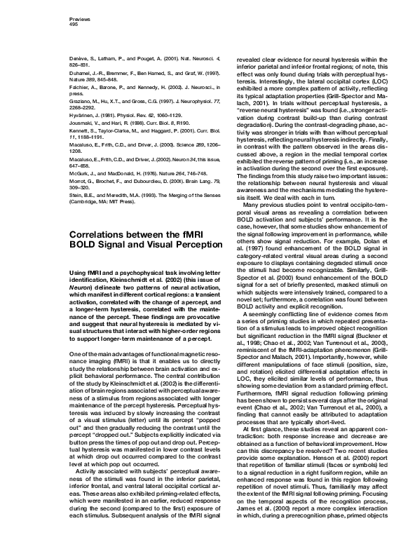 (PDF) Correlations between the fMRI BOLD signal and visual perception