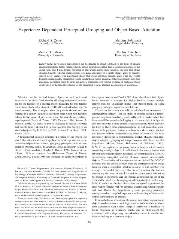 (PDF) Experience-dependent perceptual grouping and object-based attention