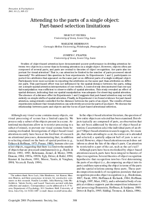 (PDF) Attending to the parts of a single object: Part-based selection limitations