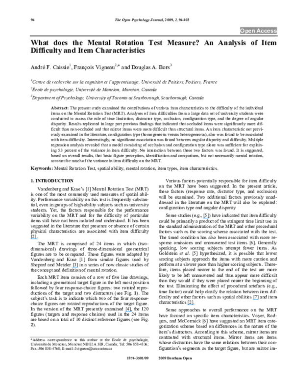 (PDF) What does the Mental Rotation Test Measure? An Analysis of Item ...