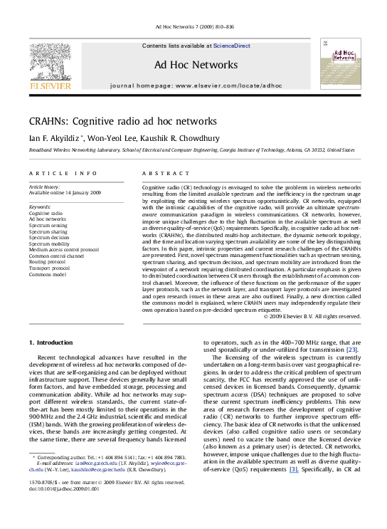 Pdf A Spectrum Aware Routing Protocol For Ad Hoc Cognitive Radio Networks Evangelos Pallis