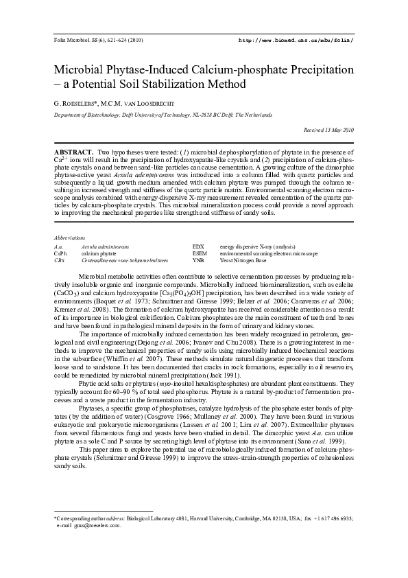 (PDF) Microbial phytase-induced calcium-phosphate precipitation — a ...