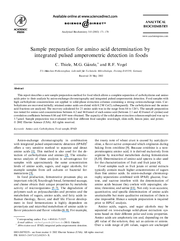(PDF) Sample preparation for amino acid determination by integrated ...