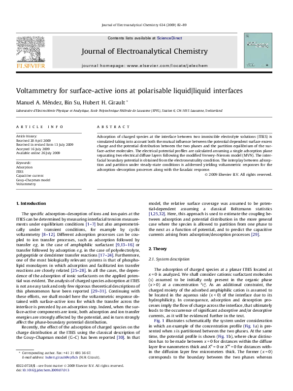 (PDF) Voltammetry for surface-active ions at polarisable liquid|liquid ...