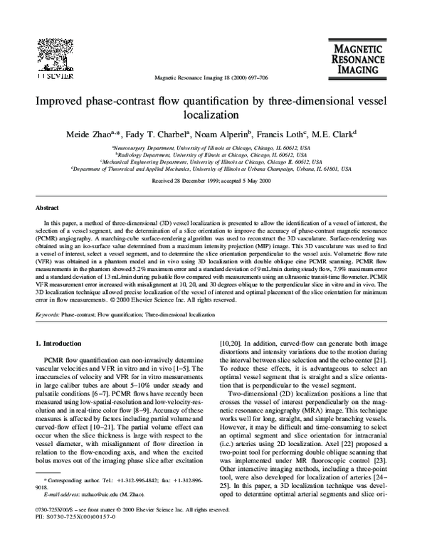 (PDF) Improved phase-contrast flow quantification by three-dimensional vessel localization
