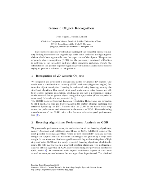 (PDF) Generic Object Recognition
