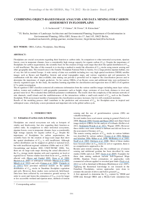 Pdf Combining Object Based Image Analysis And Data Mining For Carbon