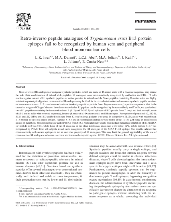 (PDF) Retro-inverso peptide analogues of Trypanosoma cruzi B13 protein ...