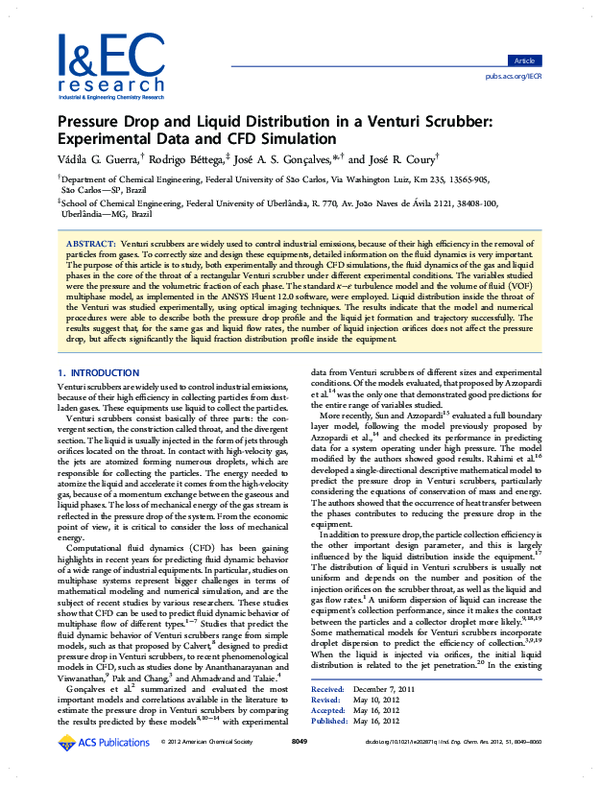 (PDF) Pressure Drop and Liquid Distribution in a Venturi Scrubber: Experimental Data and CFD ...