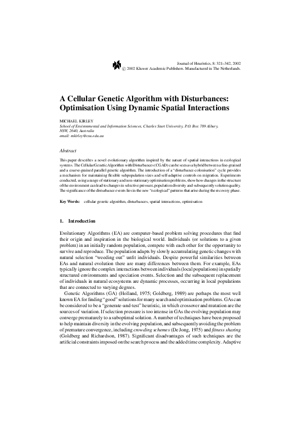 (PDF) A Cellular Genetic Algorithm with Disturbances: Optimisation Using Dynamic Spatial ...