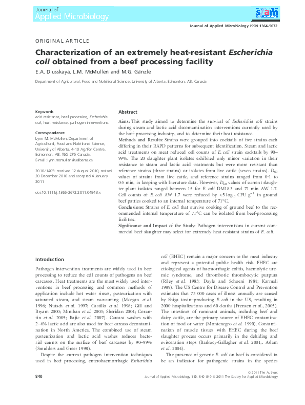 (PDF) Characterization of an extremely heat-resistant Escherichia coli ...