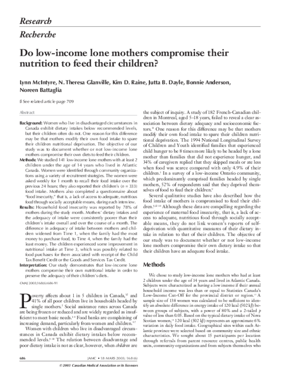 (PDF) Do low-income lone mothers compromise their nutrition to feed ...