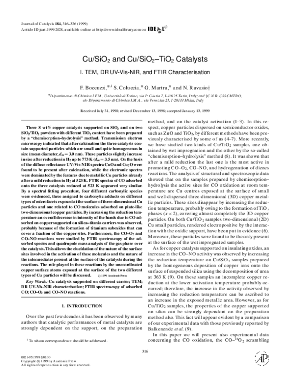 (PDF) Cu/SiO2 and Cu/SiO2–TiO2 Catalysts I. TEM, DR UV-Vis-NIR, and FTIR Characterisation