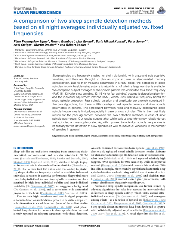 Pdf A Comparison Of Two Sleep Spindle Detection Methods Based On All