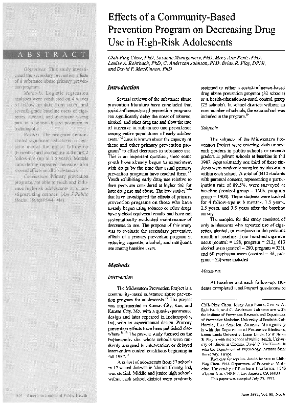 (PDF) Effects of a community-based prevention program on decreasing ...