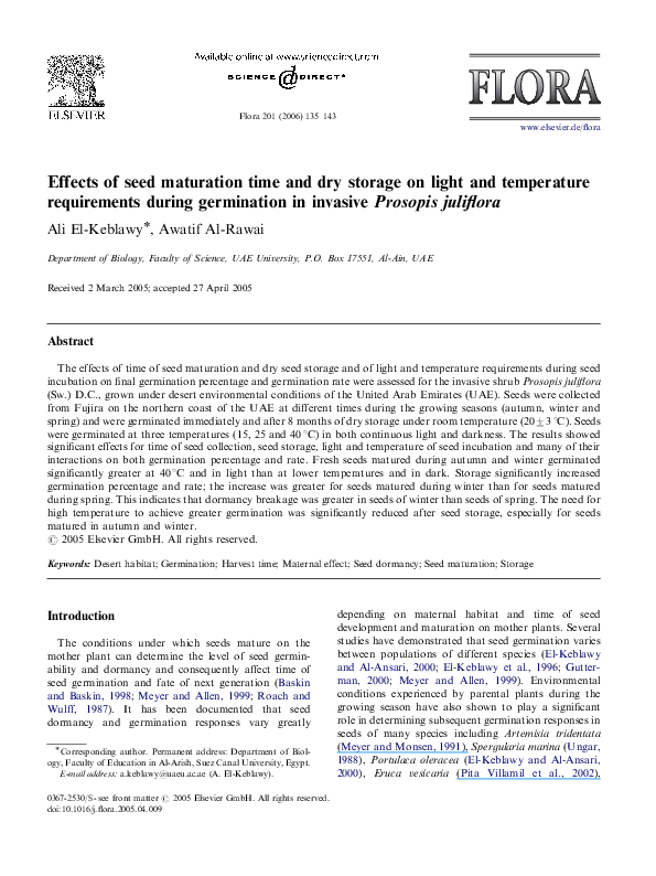 (PDF) Effects of seed maturation time and dry storage on light and ...