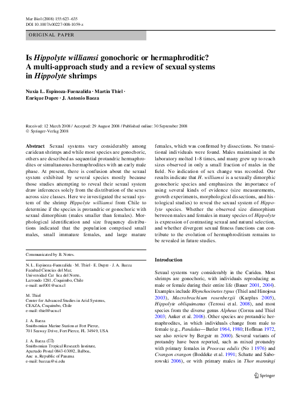 (PDF) Is Hippolyte williamsi gonochoric or hermaphroditic? A multi ...