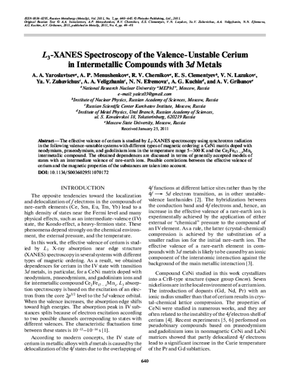 (PDF) L 3-XANES spectroscopy of the valence-unstable cerium in ...
