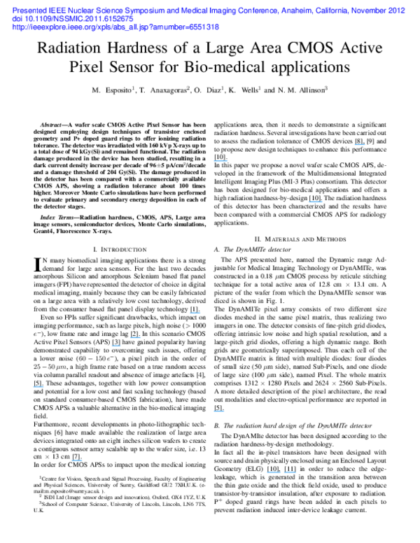 Pdf Radiation Hardness Of A Large Area Cmos Active Pixel Sensor For Bio Medical Applications
